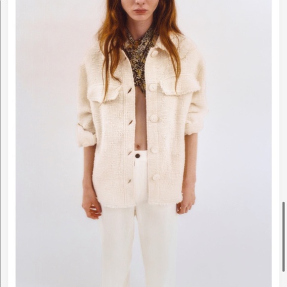 Zara | Jackets & Coats | Zara Structured Frayed Overshirt | Poshmark